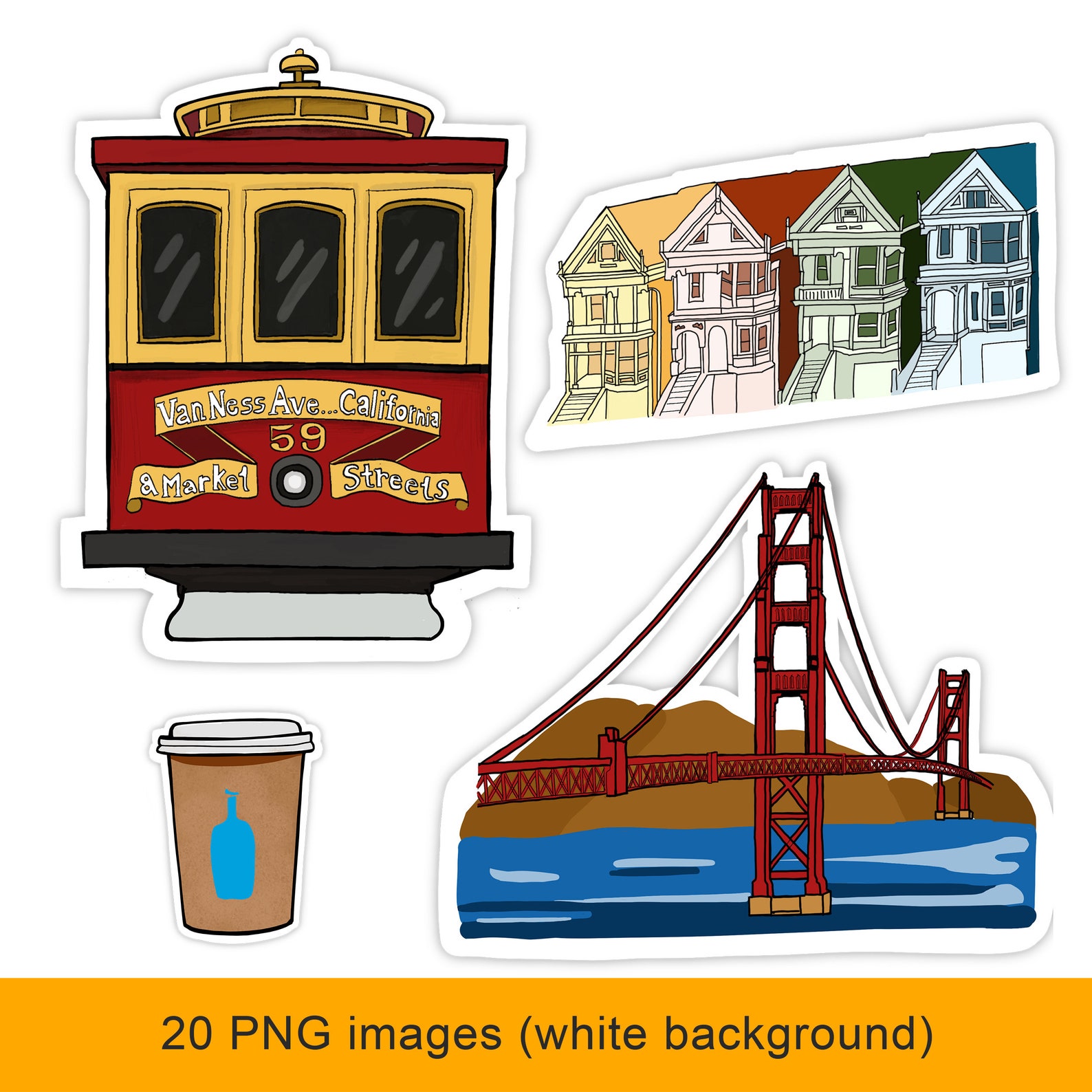 San Francisco Clip Art, Clipart, San Francisco Digital STICKERS Set ...