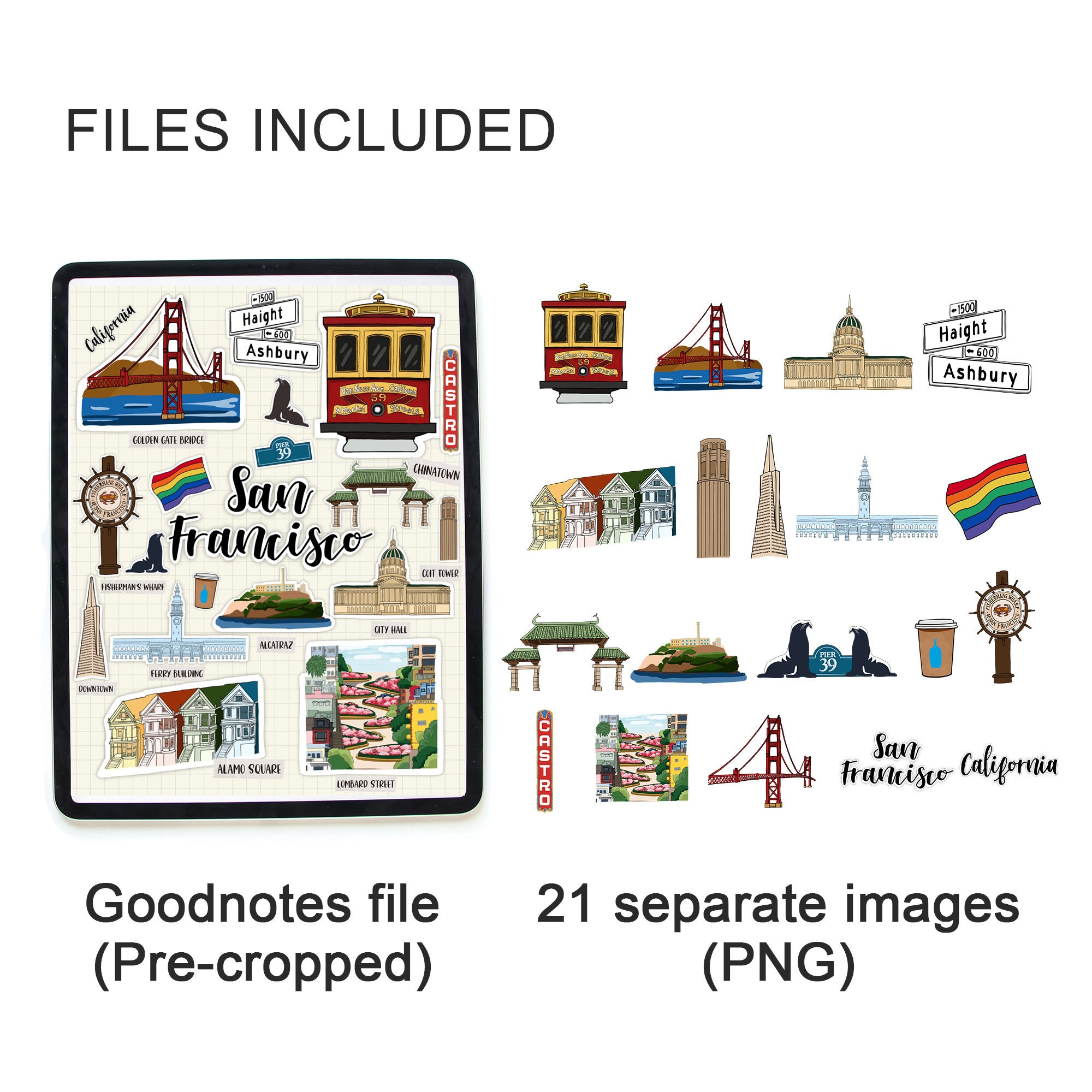 San Francisco Clip Art, Clipart, San Francisco Digital STICKERS Set ...