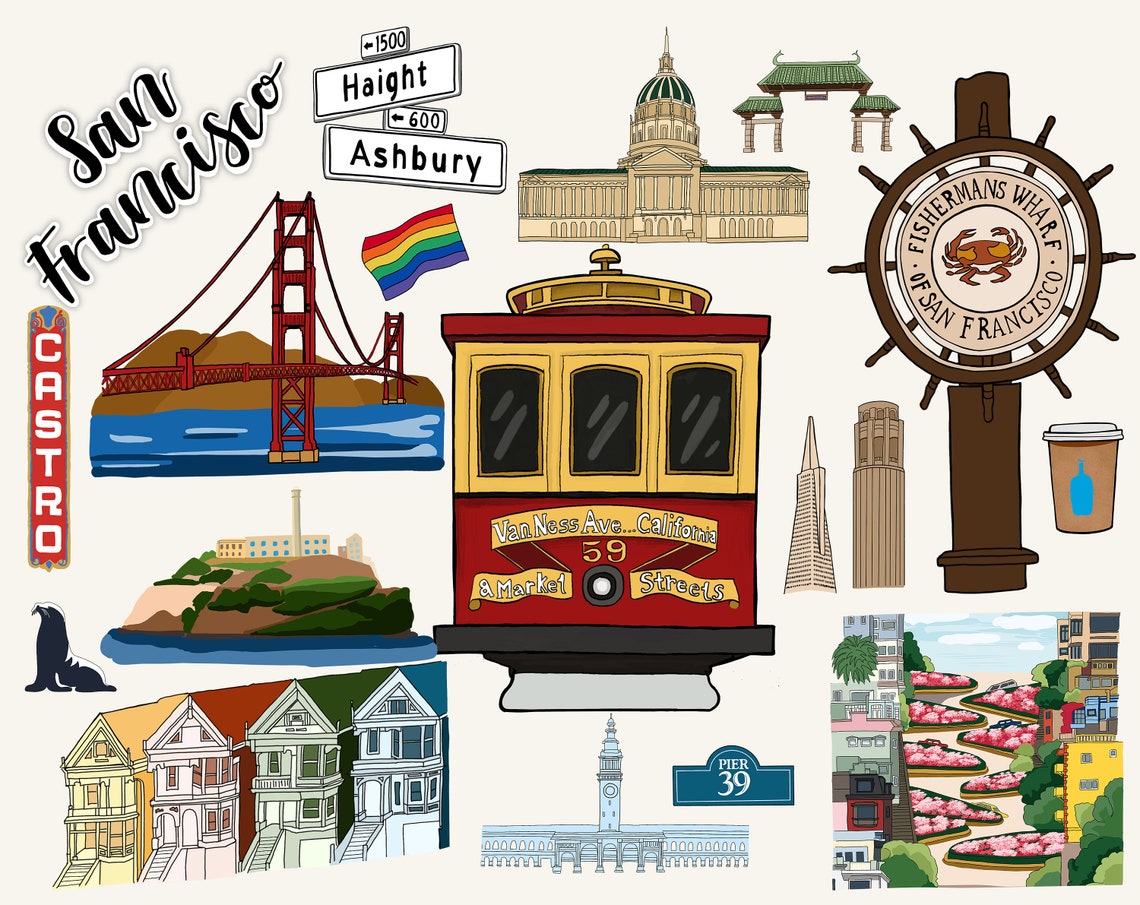 San Francisco Clip Art, Clipart, San Francisco Digital STICKERS Set ...
