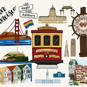 San Francisco Clip Art, Clipart, San Francisco Digital STICKERS Set ...