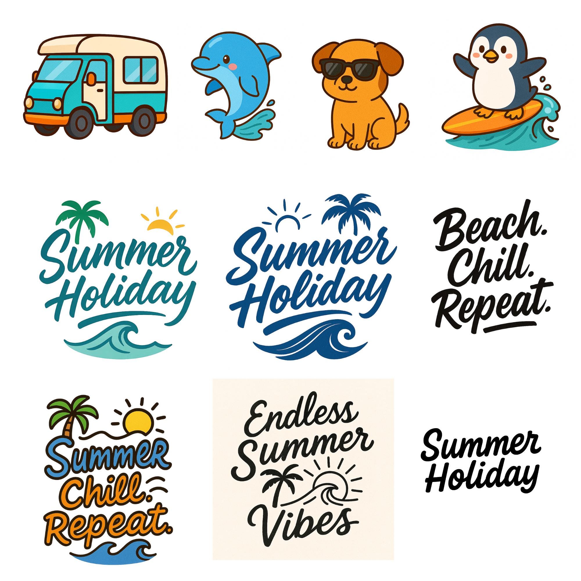 Summer Holiday Clipart Bundle – Cute Beach & Vacation Pngs, Kawaii ...