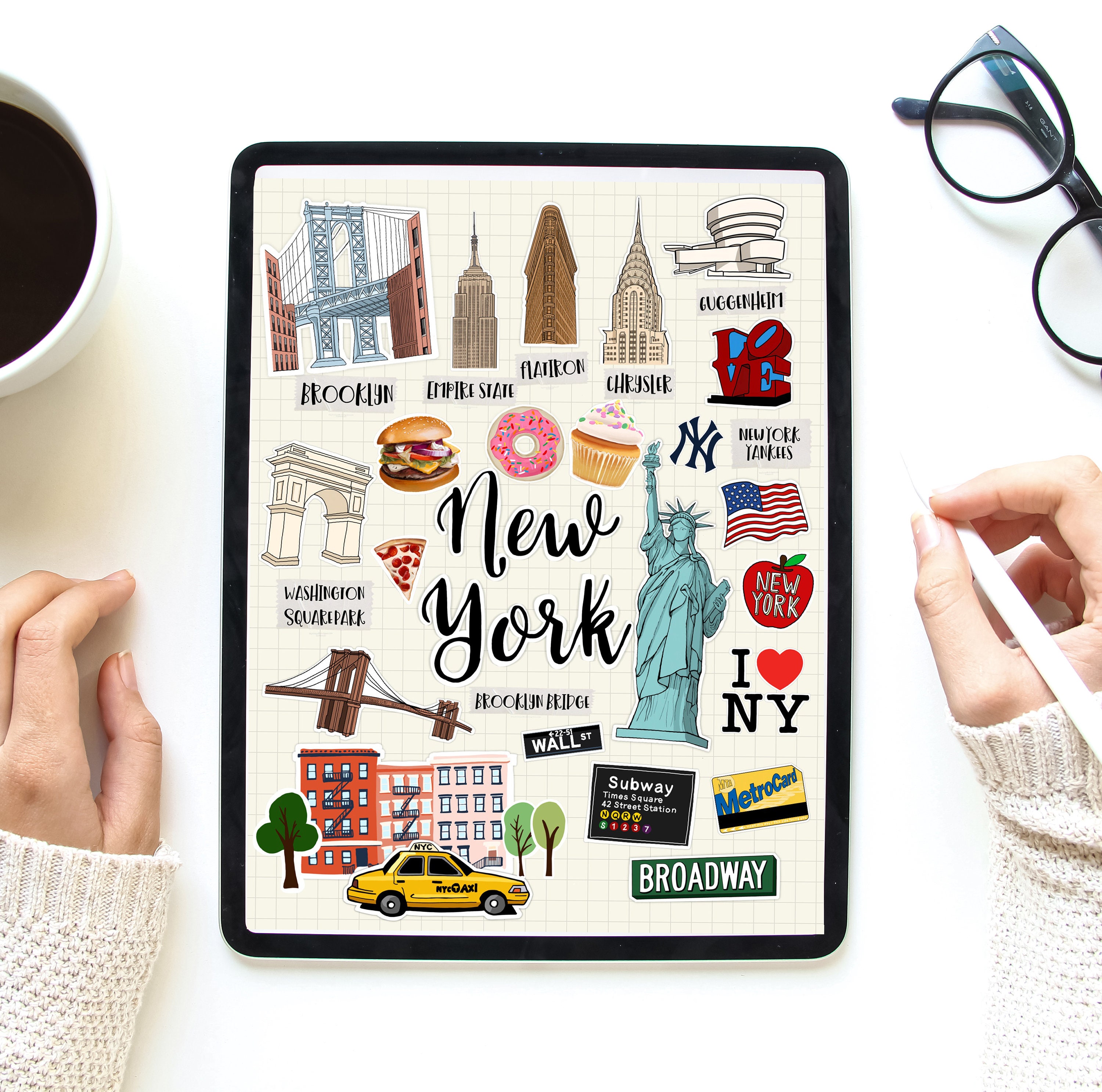 New York Digital STICKERS Set, Goodnotes Stickers, New York Clip Art ...