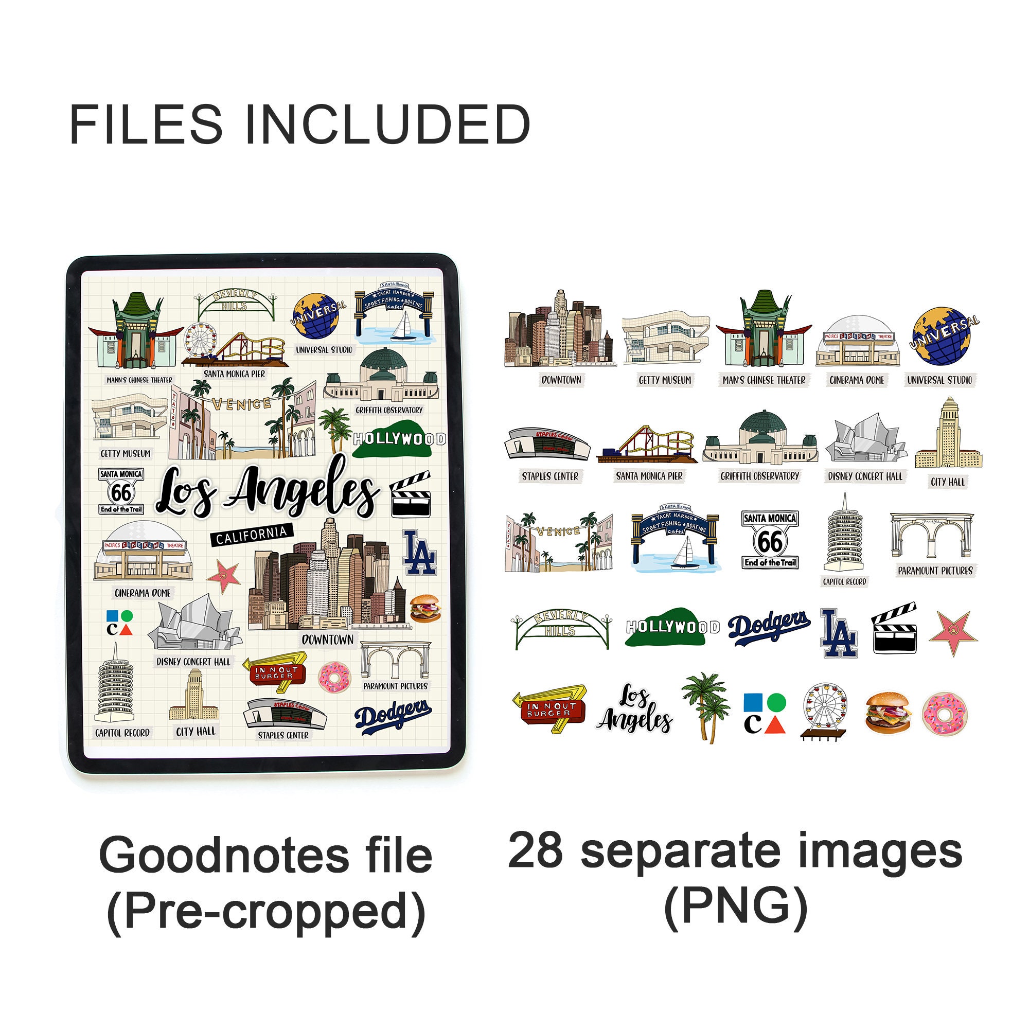 Los Angeles Digital STICKERS Set, Clip Art, Goodnotes Stickers, Digital ...