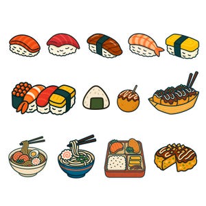 Japan Clipart Bundle – 54 Cute Japanese Stickers PNG | Kawaii Food ...