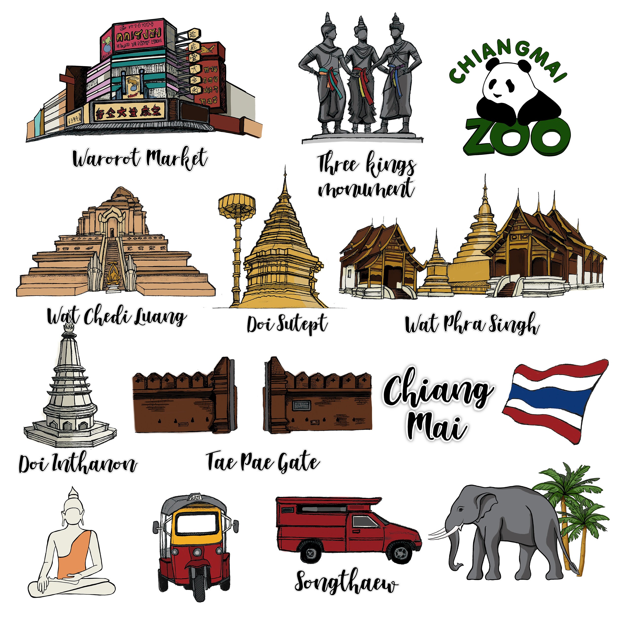 Chiang Mai Clip Art, Thailand Clip Art, Chiang Mai Digital STICKERS ...
