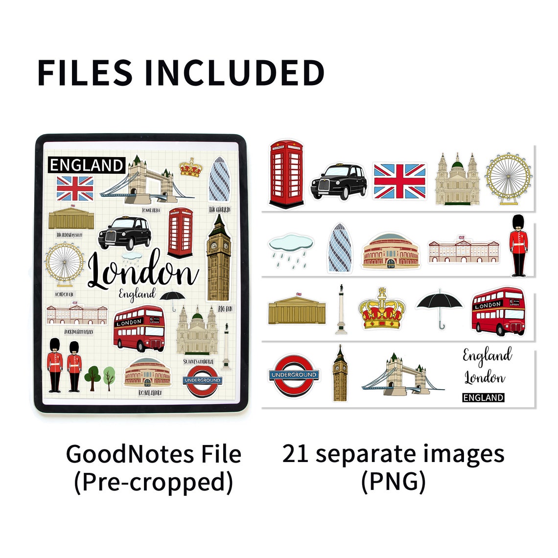 London Clip Art, Clipart, London Digital STICKERS Set, Goodnotes ...