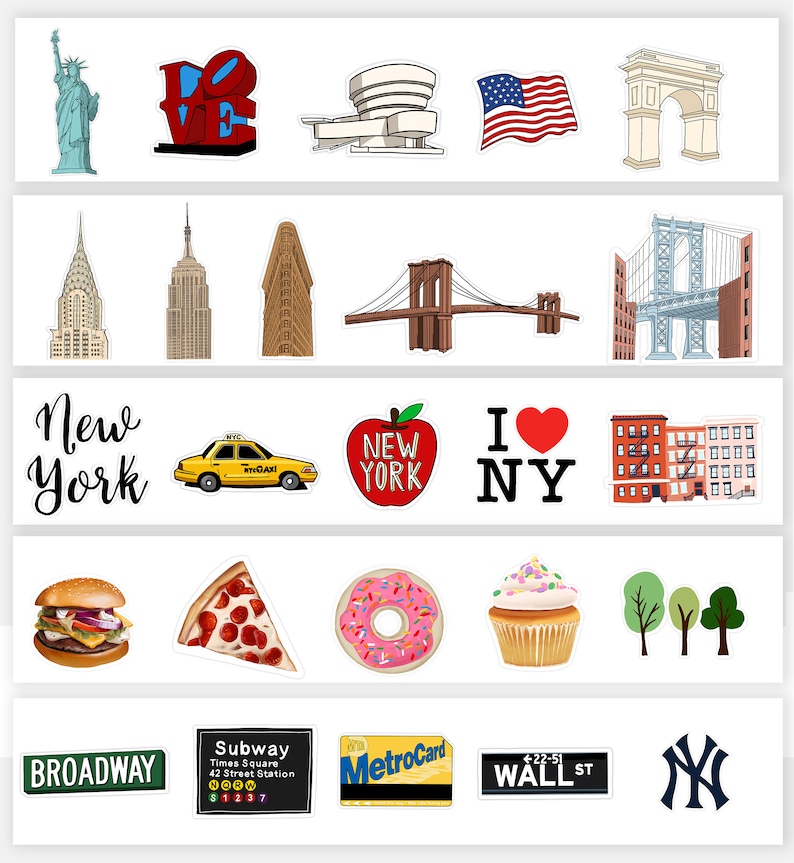 New York Digital STICKERS Set, Goodnotes Stickers, New York Clip Art ...
