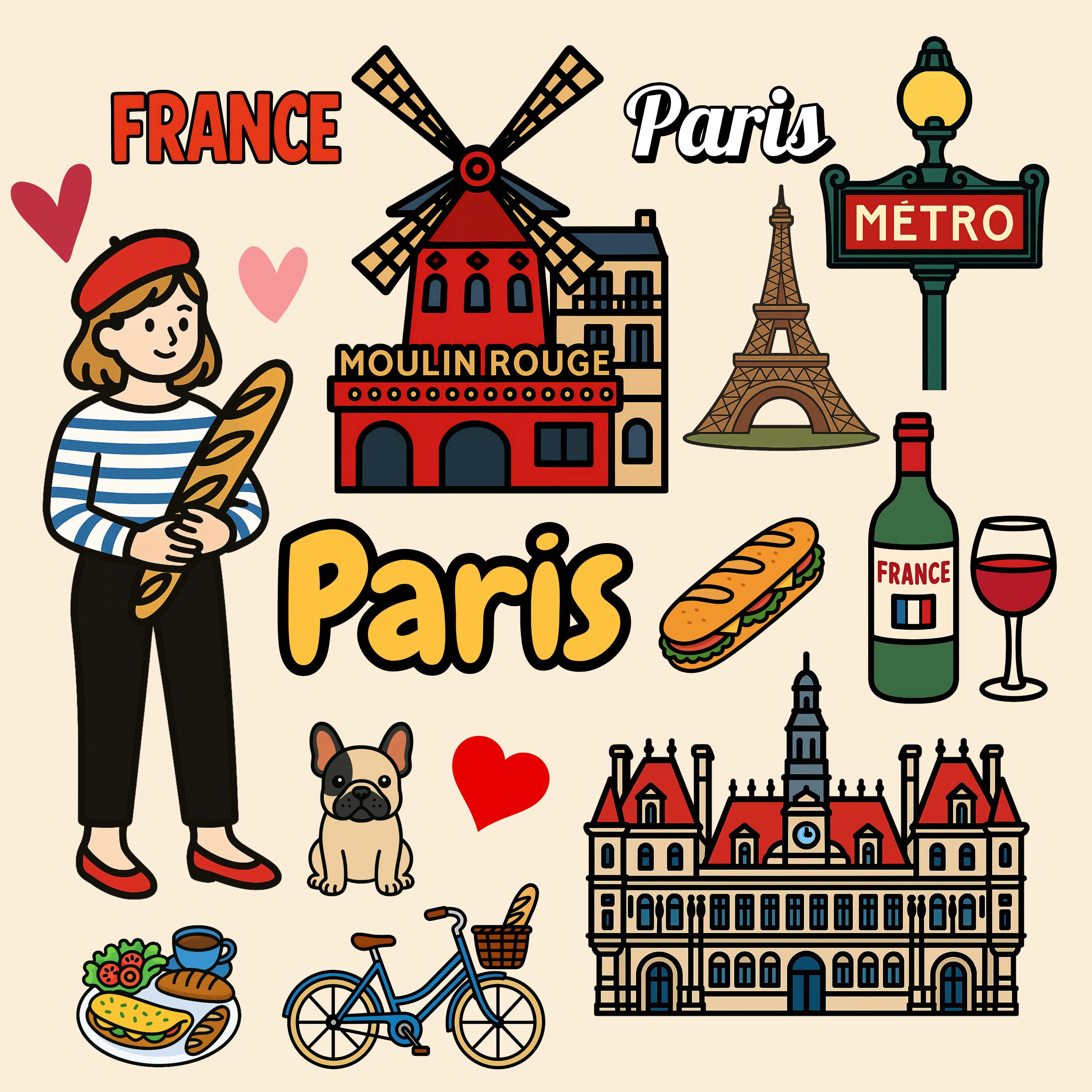 Paris Clipart Printable – 52 Cute Paris Stickers PNG | Paris ...