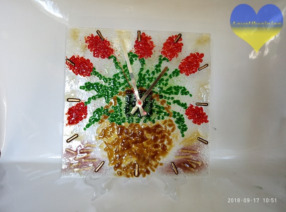Contemporary Clock Flower Wall Clock Fused Glass Clock Decorative Clock ...