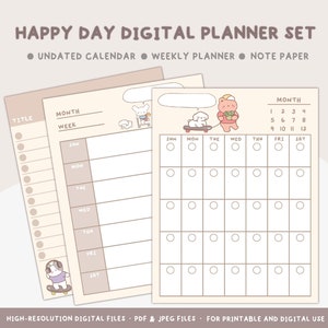 Happy Day Digital Planner Set|open Calendar,weekly Planner,note Paper ...