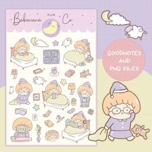 Bed Time Digital Stickers | Goodnotes Stickers | Cute Hand Draw ...