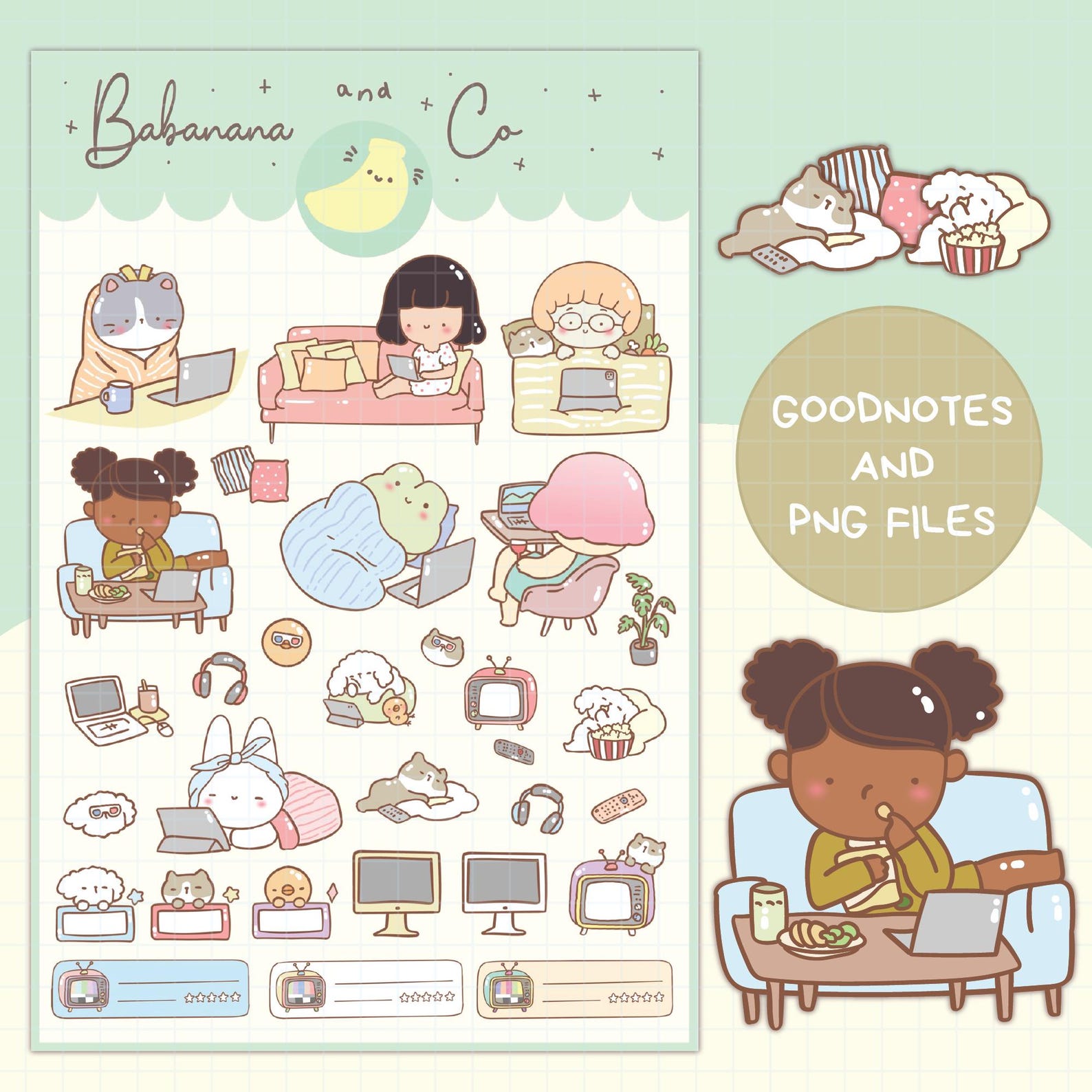 Chill & Watch Digital Stickers | Goodnotes Stickers | Cute Hand Draw ...