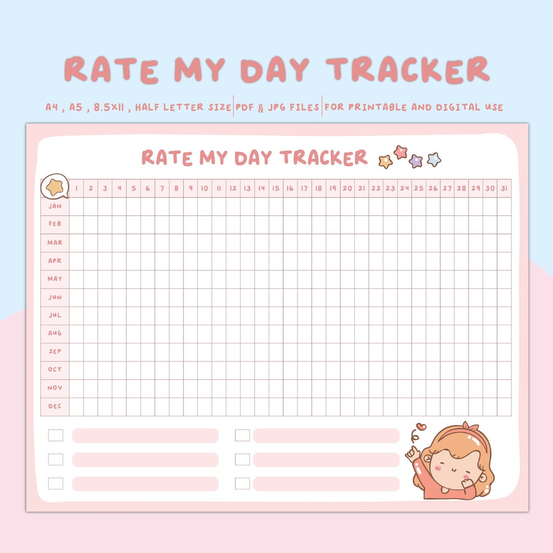 Rate My Day Printable Template, Daily Rating Log, Daily Mood Tracker ...