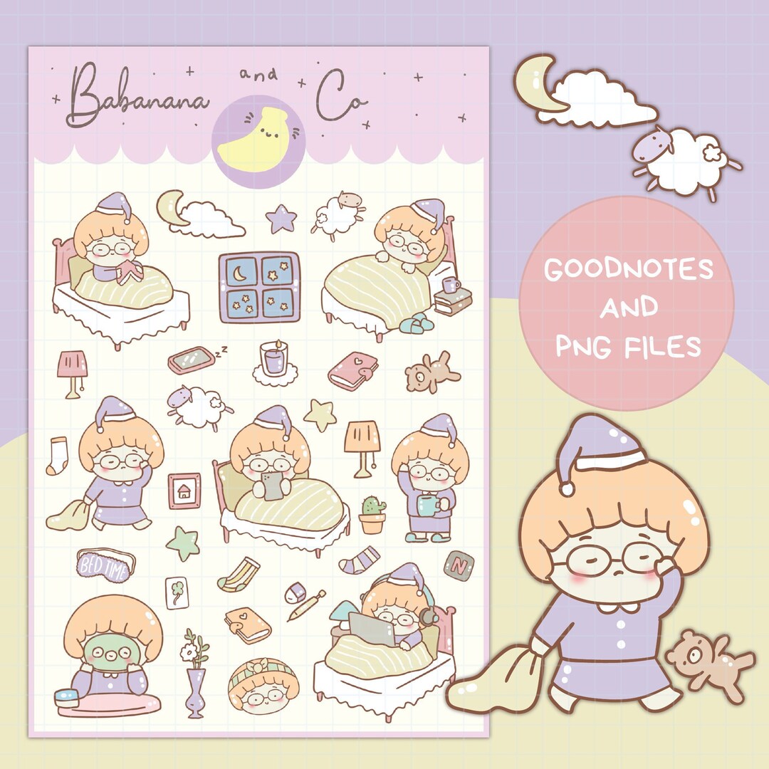 Bed Time Digital Stickers | Goodnotes Stickers | Cute Hand Draw ...