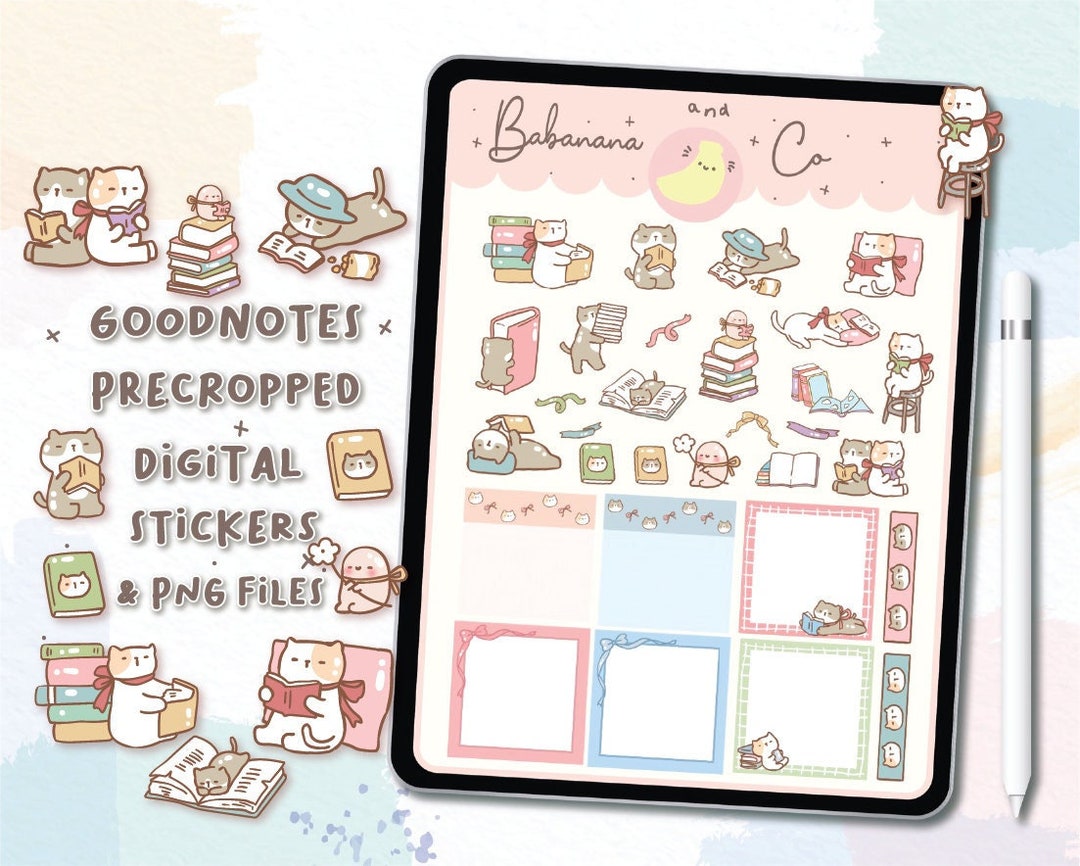 Notepad Cute Cat Digital Stickers | Goodnotes Stickers | Cute Hand Draw ...