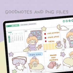 Bed Time Digital Stickers | Goodnotes Stickers | Cute Hand Draw ...