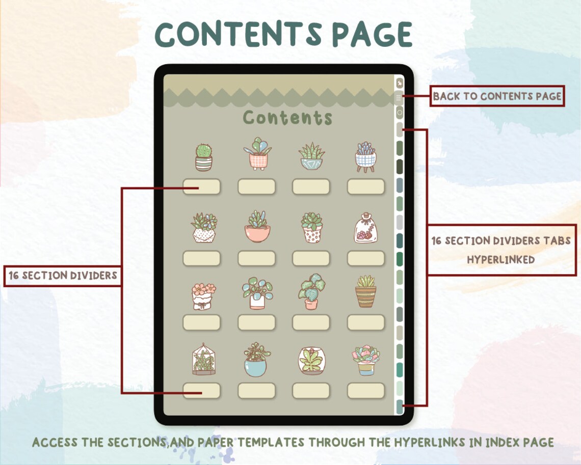 Digital Illustrated Cats&plants Designs Notebookhyperlinked - Etsy