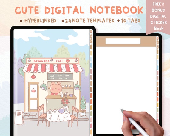 Digital Illustrated Cute Cafe Designs Notebookhyperlinked - Etsy