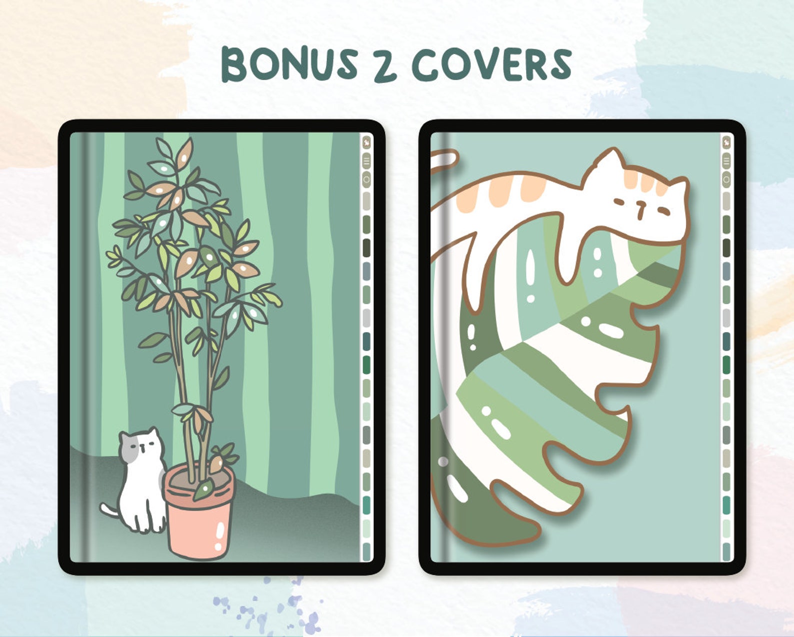 Digital Illustrated Cats&plants Designs Notebookhyperlinked - Etsy