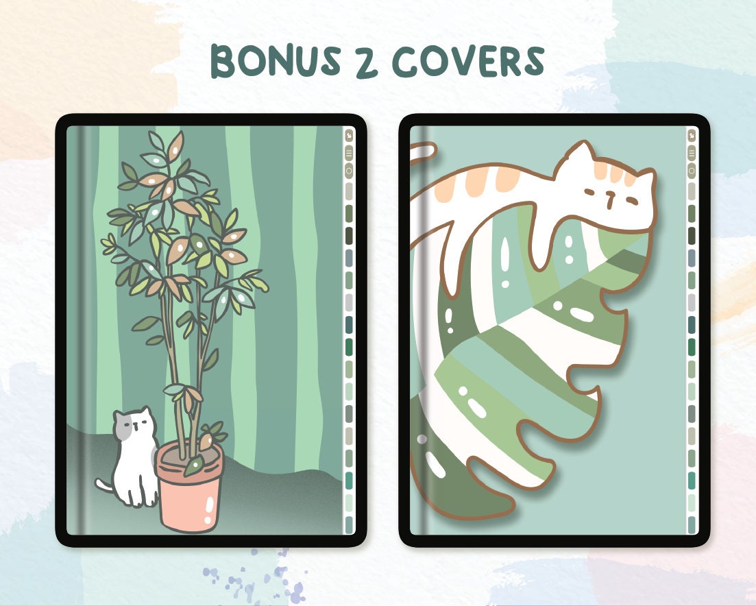 Digital Illustrated Cats&plants Designs Notebookhyperlinked - Etsy