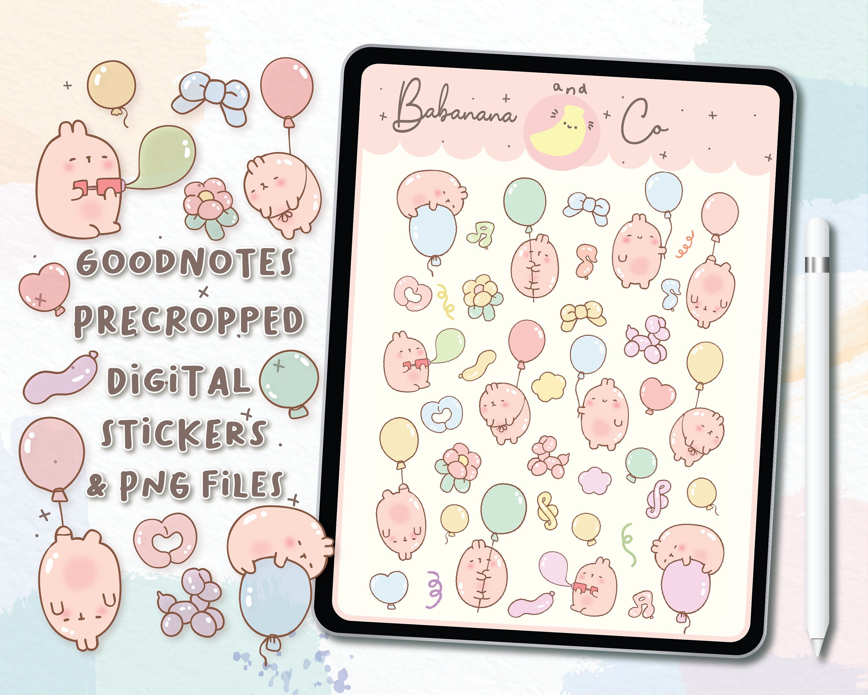 Balloons Digital Stickers Goodnotes Stickers Cute Hand Draw Digits ...