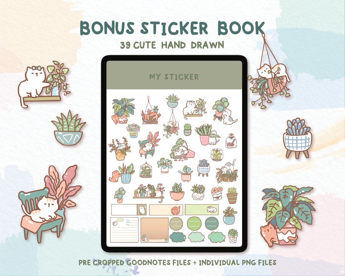Digital Illustrated Cats&plants Designs Notebookhyperlinked - Etsy