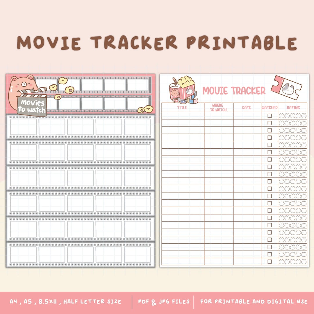 Movie Log | Movie List | Movie Tracker Printable | Movie Watchlist ...