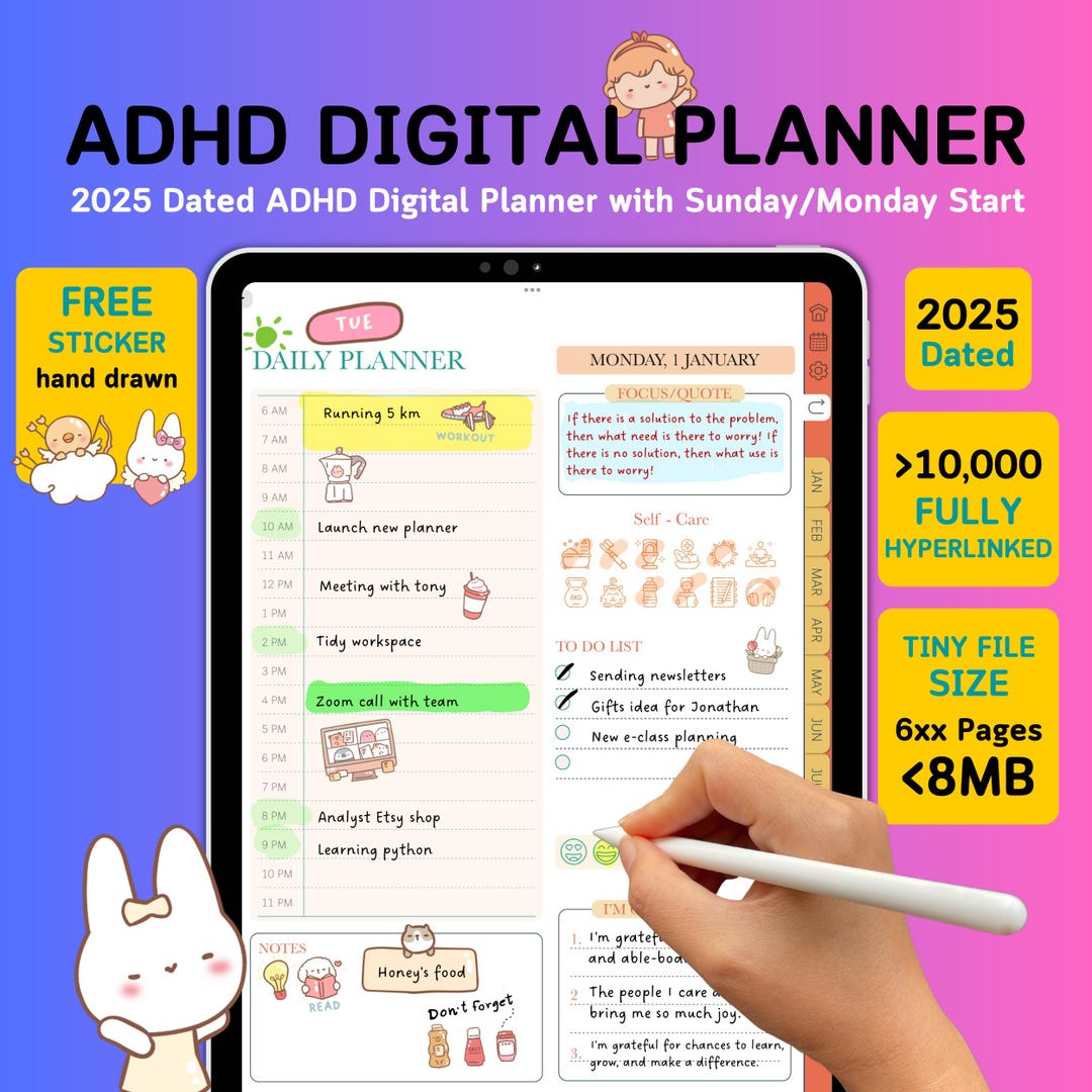 New 2025 ADHD Digital Planner | Portrait Goodnotes Planner With ...