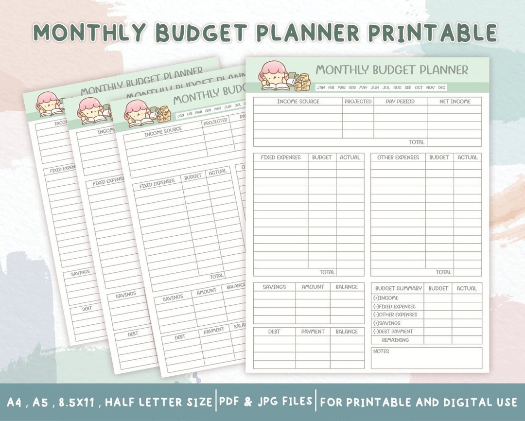 Printable Monthly Budget Planner,budget Tracker Template,finance ...