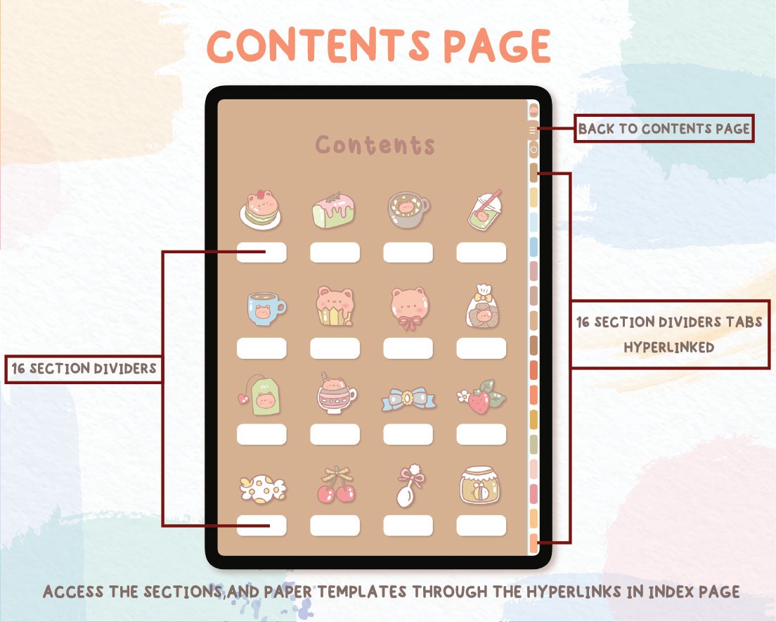 Digital Illustrated Cute Cafe Designs Notebookhyperlinked - Etsy