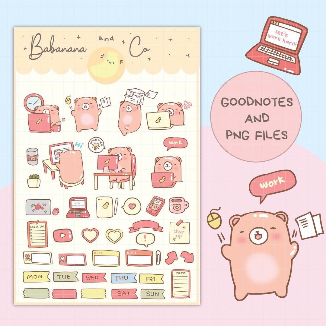 Cute Work Day Digital Stickers | Goodnotes Stickers | Cute Hand Draw ...