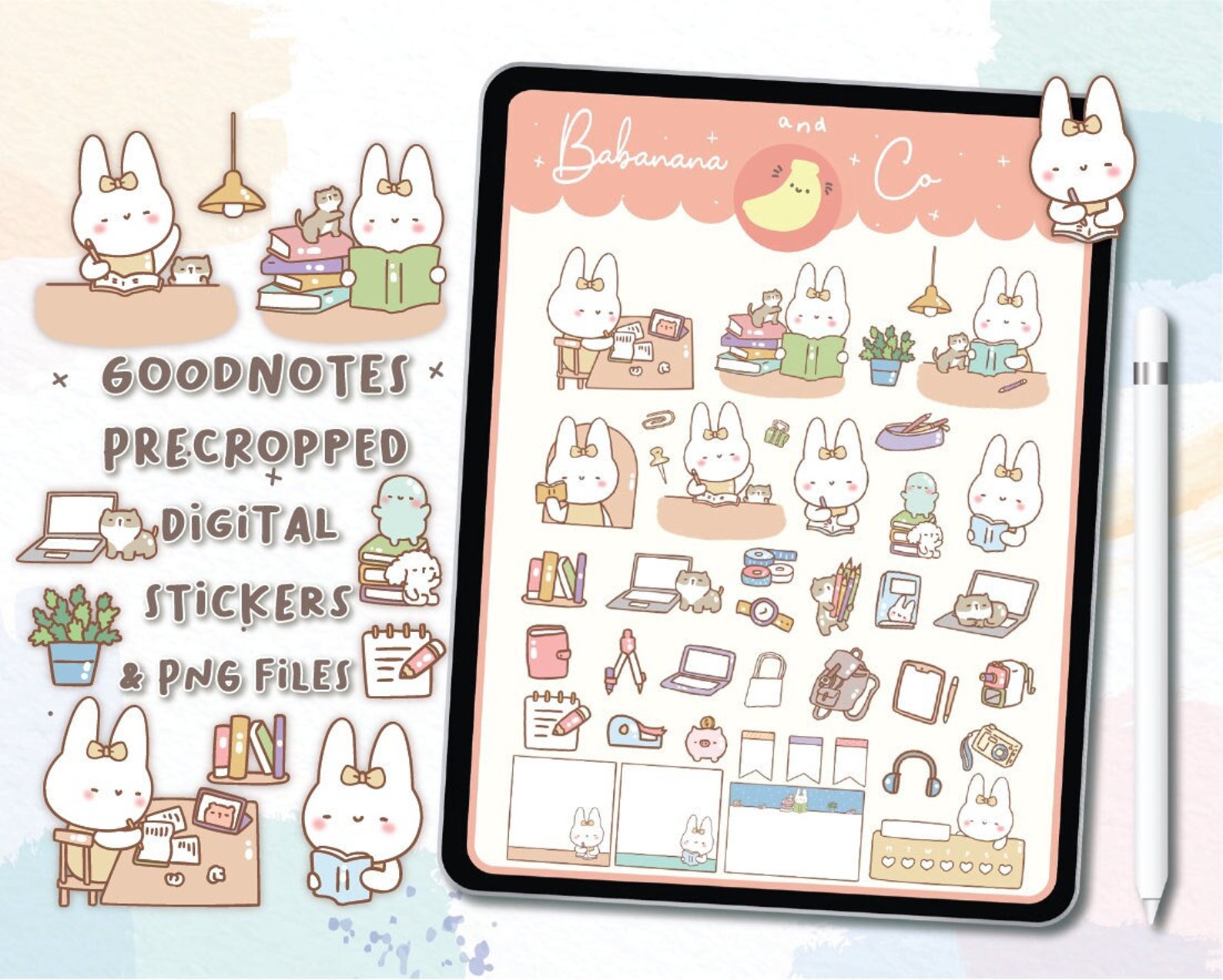 Study Hard Digital Stickers | Goodnotes Stickers | Cute Hand Draw ...