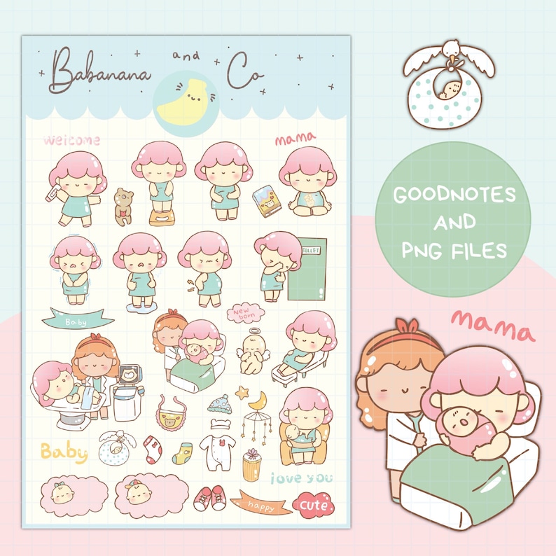 Pregnancy Digital Stickers | Goodnotes Stickers | Cute Hand Draw ...