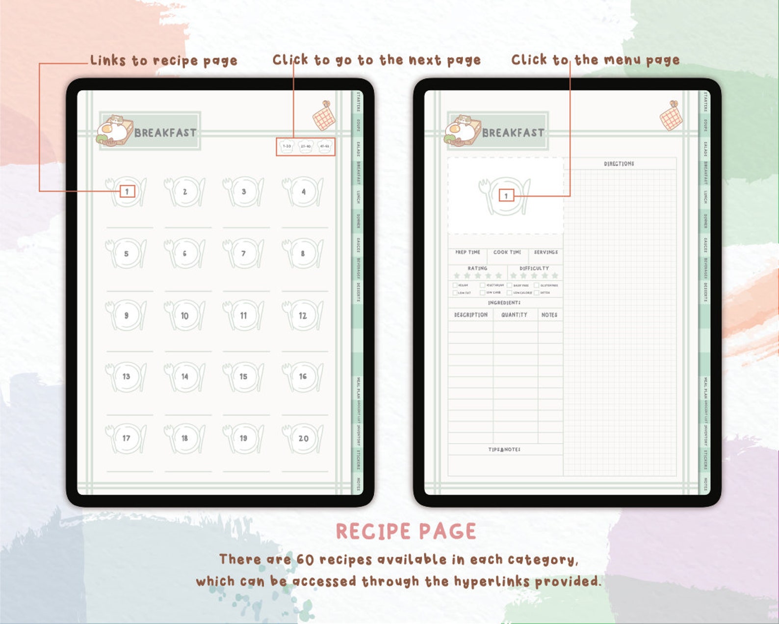 Digital Recipe Book | 12 Section Meal Planner | Goodnotes Notability ...