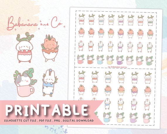 Cute Plants Doodle Printable Planner Stickers hand Drawn | Etsy