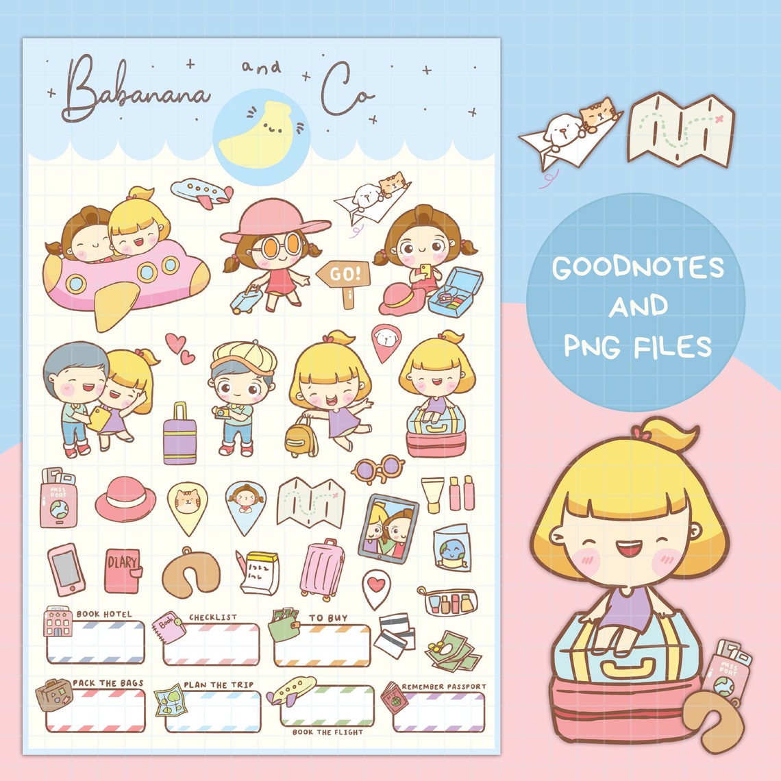 Travel Digital Stickers | Goodnotes Stickers | Cute Hand Draw | Digits ...