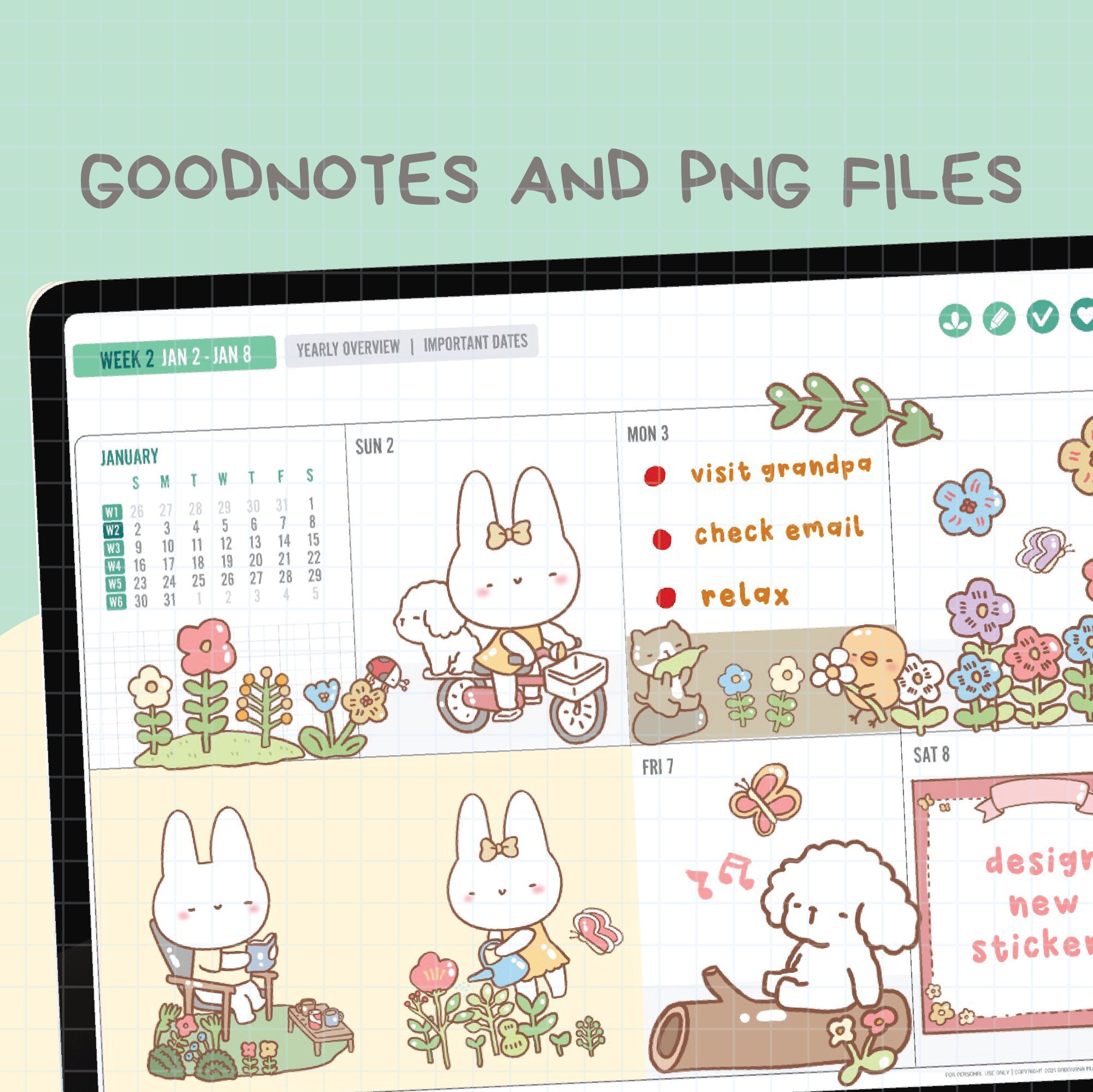 Cute Spring Digital Stickers | Goodnotes Stickers | Cute Hand Draw ...