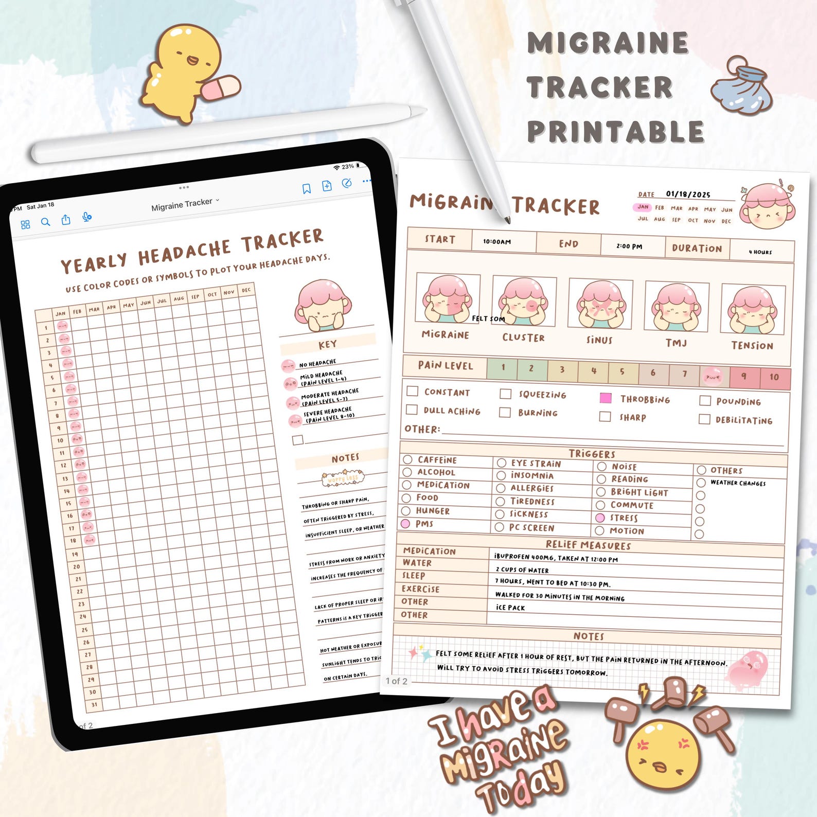 Migraine Tracker Printable,headache Log,track Headache Symptoms ...