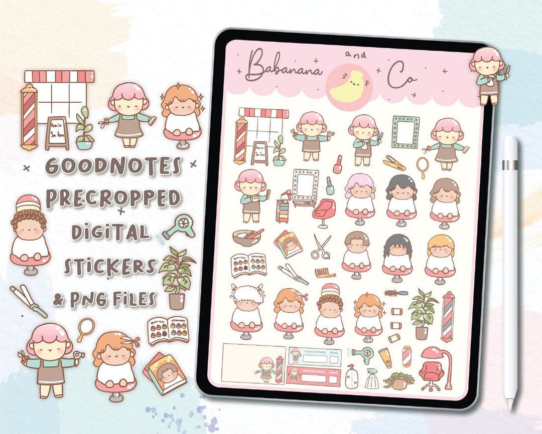 Hair Salon Digital Stickers | Goodnotes Stickers | Cute Hand Draw ...