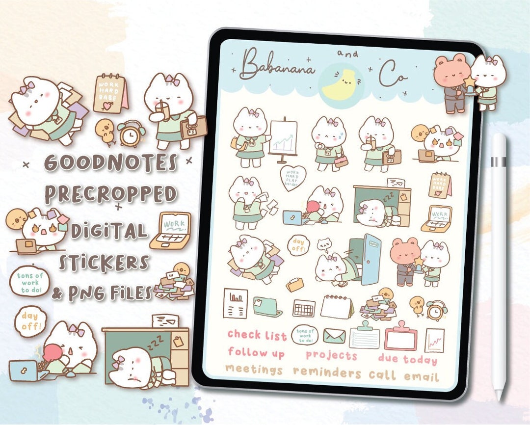 Work Hard Digital Stickers | Goodnotes Stickers | Cute Hand Draw ...