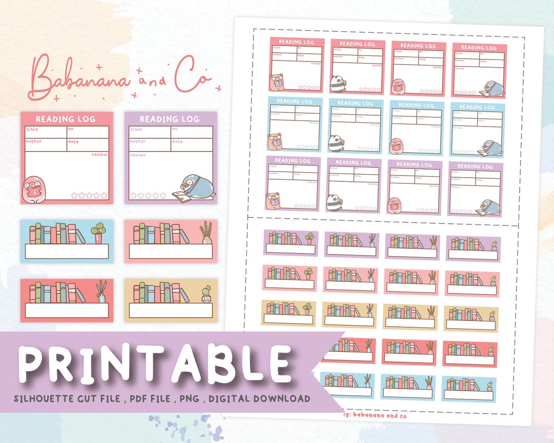 Reading Log Printable ,digital Stickers,hand Drawn Design,printable ...