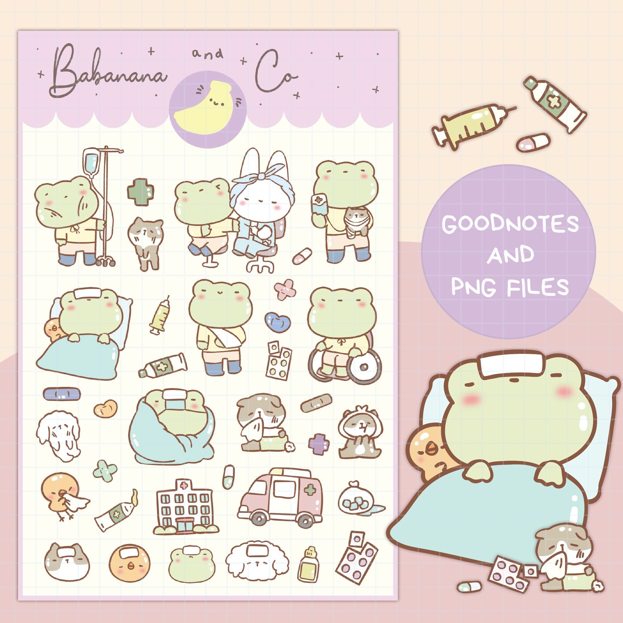 Sick Day Digital Stickers Goodnotes Stickers Cute Hand Draw Digits ...
