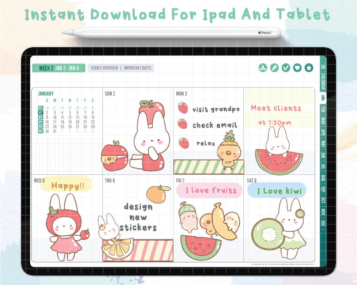 Mix Fruits Digital Stickers Goodnotes Stickers Cute Hand - Etsy