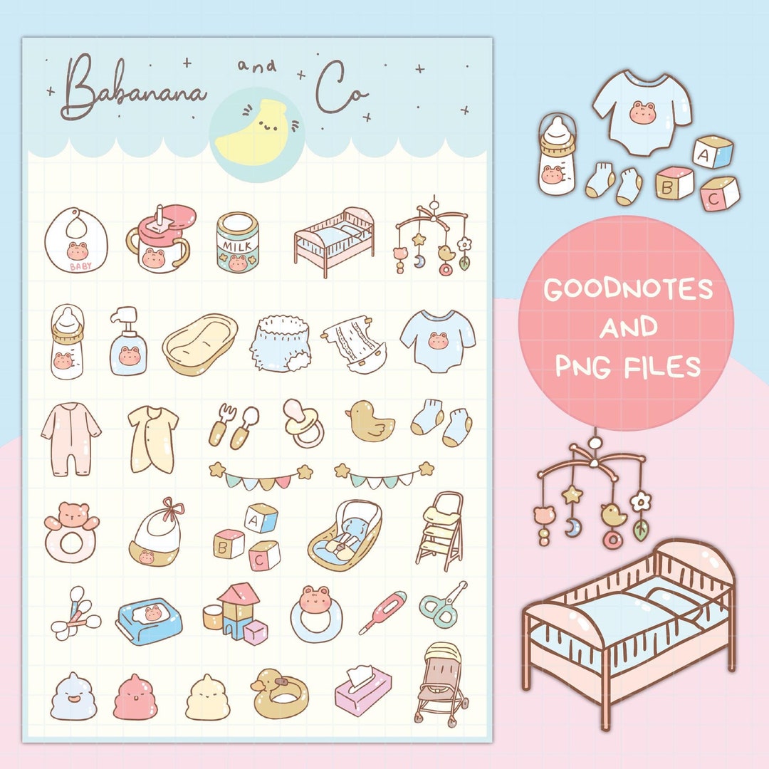 Baby Items Digital Stickers | Goodnotes Stickers | Cute Hand Draw ...