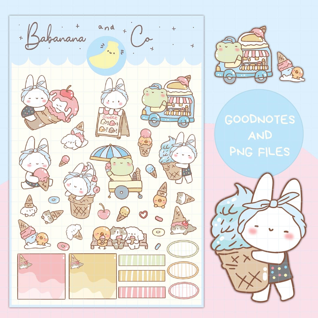 Ice Cream Digital Stickers | Goodnotes Stickers | Cute Hand Draw ...