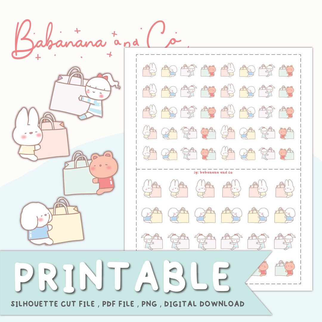 Shopping Printable ,digital Stickers,hand Drawn Design,printable ...
