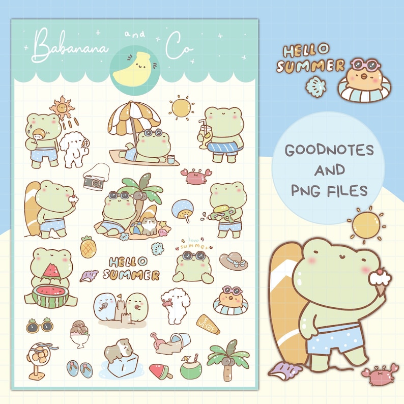 Hello Summer Digital Stickers | Goodnotes Stickers | Cute Hand Draw ...