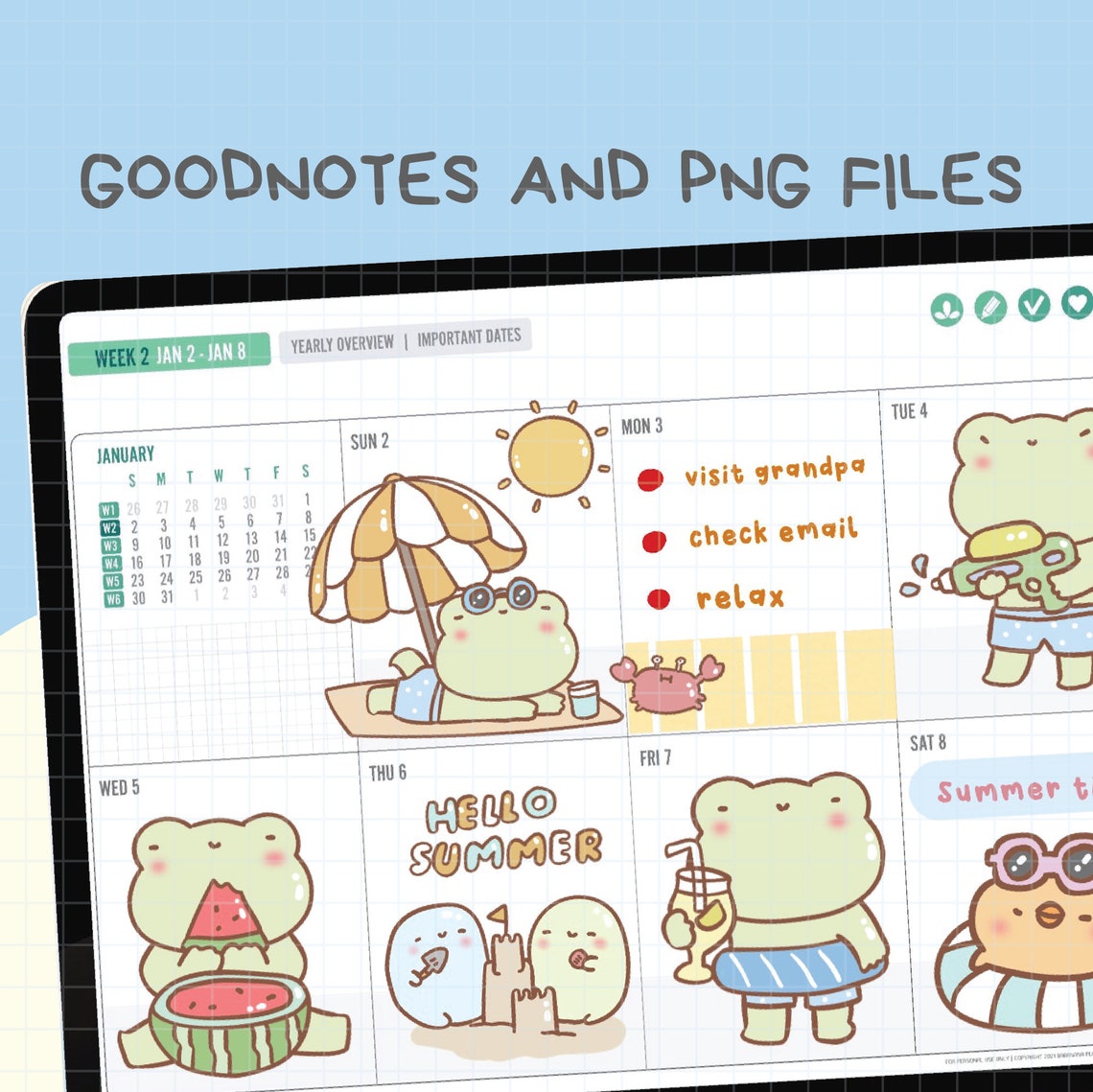 Hello Summer Digital Stickers | Goodnotes Stickers | Cute Hand Draw ...