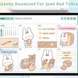 Rabbit Bakery Digital Stickers Goodnotes Stickers Cute - Etsy