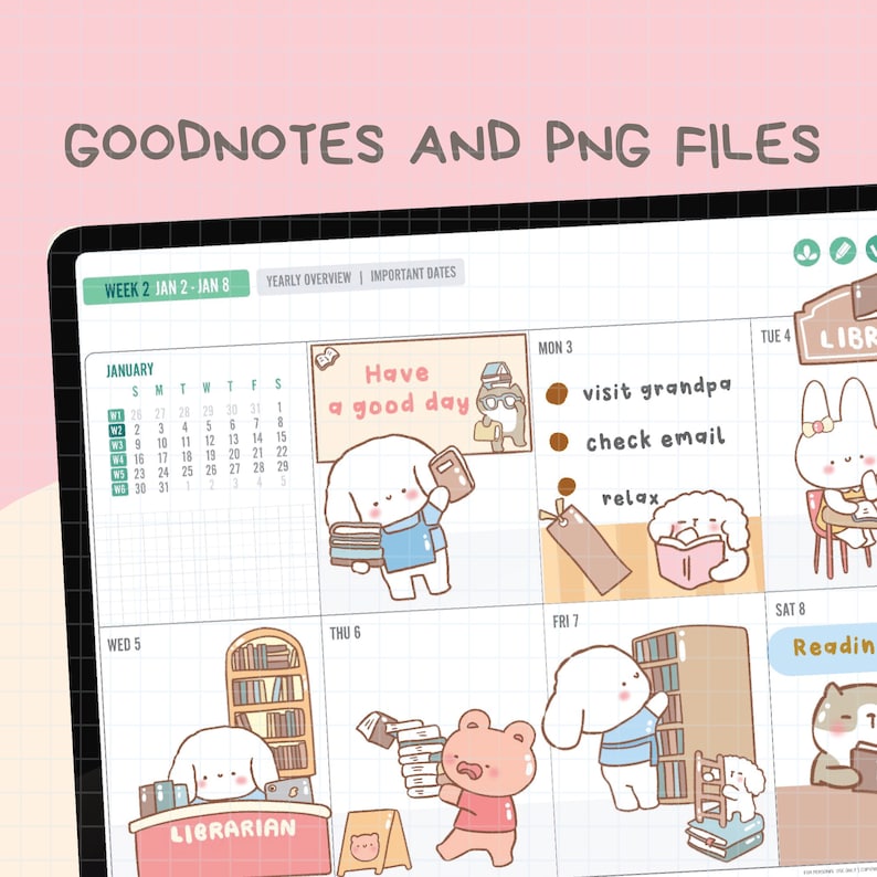 Library Digital Stickers | Goodnotes Stickers | Cute Hand Draw | Digits ...